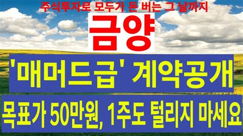 금양 금양주가 금양주가전망 인터배터리 2차전지 에코프로 에코프로머티 매머드급 계약공개 목표가 50만원 1주도
