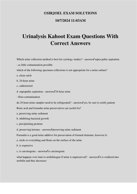 Urinalysis Kahoot Exam Questions With Correct Answers Urinalysis Stuvia Us