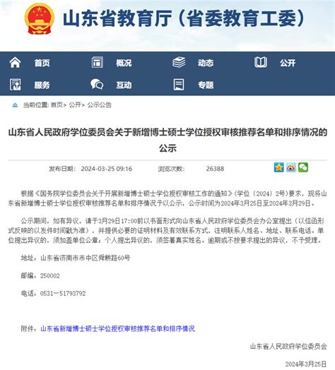 新增博士硕士学位授予单位推荐名单公示，潍坊两所高校在列审核山东省学位点