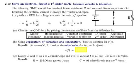 Solved Solve An Electrical Circuit S St Order ODE Chegg