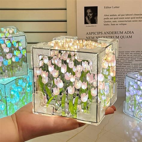 Rubik S Cube Tulip DIY Tulip Sea Night Light DIY Tulip Flower Lamp Mirror Night Light Creative