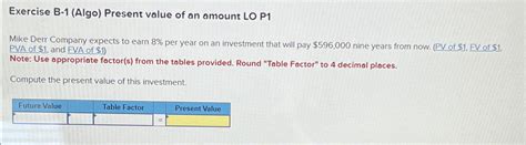 solved exercise b 1 algo ﻿present value of an amount lo
