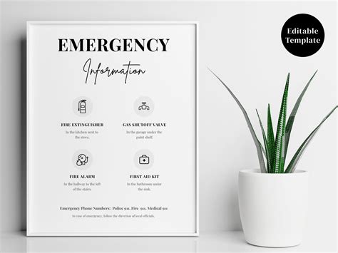 Airbnb Emergency Information Sign Template Safety Info Vacation