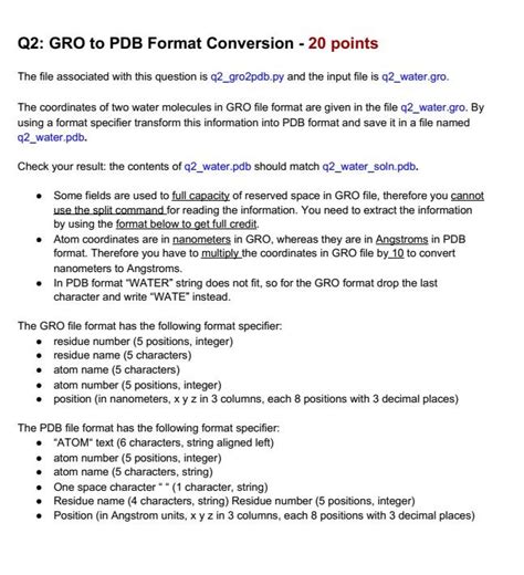 q2 gro to pdb format conversion 20 points the file