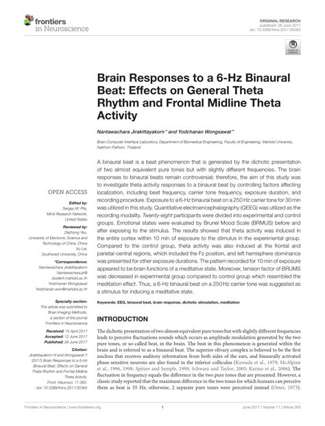 Pdf Brain Responses To A 6 Hz Binaural Beat Effects On General Theta