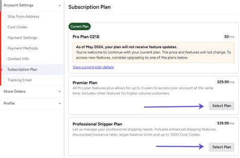 Change Your Account Service Plan Stamps