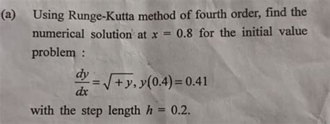 a using runge kutta method of fourth order find the numerical