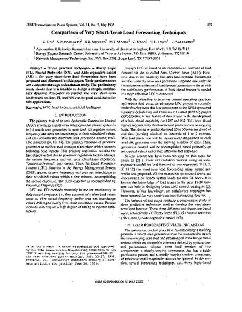 Pdf Comparison Of Very Short Term Load Forecasting Techniques