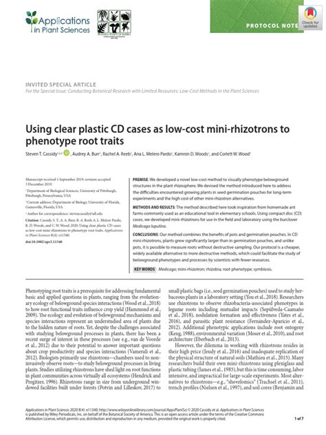Cassidy Et Al 2020 Cd Cases As Low Cost Mini Rhizotrons To Phenotype Root Traits Pdf Image