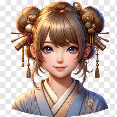 파란 눈과 긴 머리를 가진 애니메이션 소녀 파란 눈과 긴 머리를 가진 애니메이션 소녀 귀여운 옷을 입고 부드러운 미소를 짓고 있는 그녀 귀엽다 Png 일러스트 및