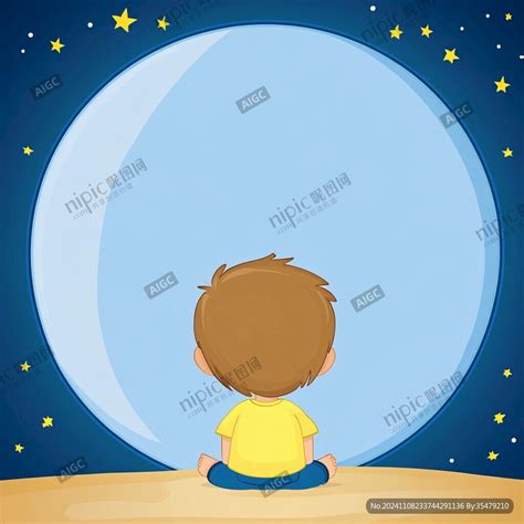Ai创作图关爱自闭症儿童 望月球 孤独症患儿 男孩中秋 关爱自闭症患者 星星点灯男孩 关爱自闭症 小孩月亮 关注自闭症儿童 世界孤独症关注日