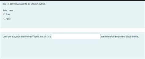 Solved 123 Is Correct Variable To Be Used In Python Select
