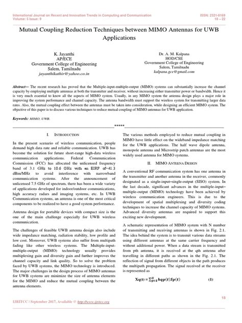 Mutual Coupling Reduction Techniques Between Mimo Antennas For Uwb