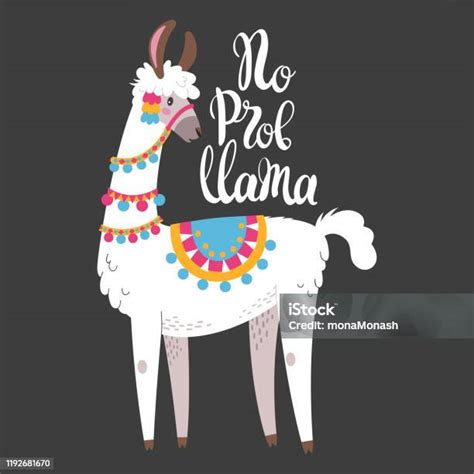 라마와 그림 검은 색에 구성 벡터 낙서 요소입니다 알파카와 인사말 카드 아니 Prob 라마 귀여운에 대한 스톡 벡터 아트 및