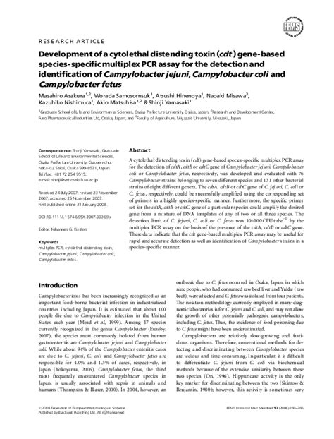 Pdf Development Of A Cytolethal Distending Toxin Cdt Gene‐based Species‐specific Multiplex