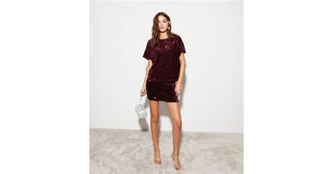 Burgundy Velvet Sequin Bodycon Mini Skirt New Look
