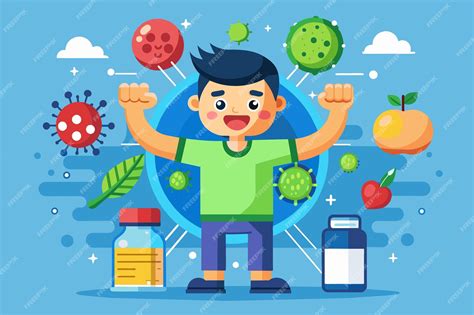 Premium Vector A Boy Stands With Hands Raised In Front Of A Blue