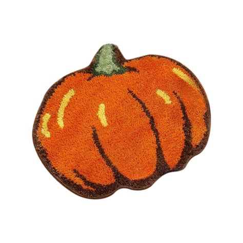 Fall Bathroom Rug Cute Pumpkin Shape Bath Mat Autumn Orange Non Slip