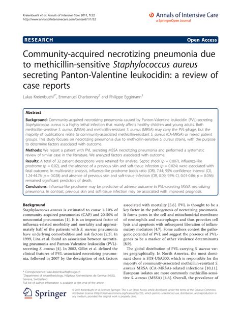 Pdf Community Acquired Necrotizing Pneumonia Due To Methicillin