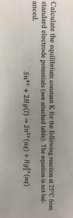 Solved Calculate The Equilibrium Constant K For The Chegg