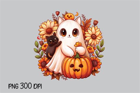 Spooky Ghost Floral Fall Halloween PNG Graphic By DIGITAL DESIGN SHOP BD Creative Fabrica