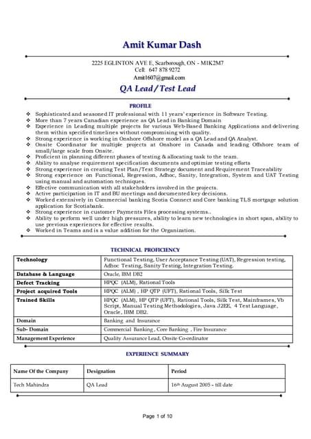 Amit Kumar Dash Resumeqa Lead Docx Home Financing Personal Debt