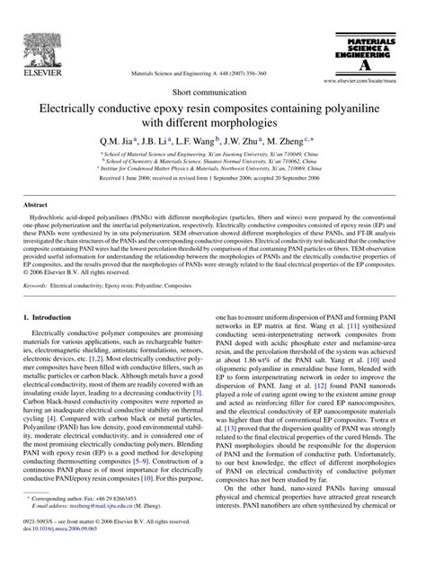 Pdf Electrically Conductive Epoxy Resin Composites Containing Polyaniline With Different