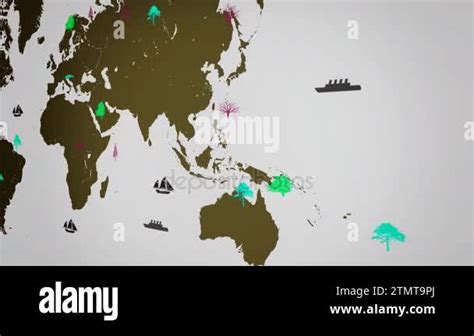 Vector Boats Worldwide Trees Growing Map Of The World White