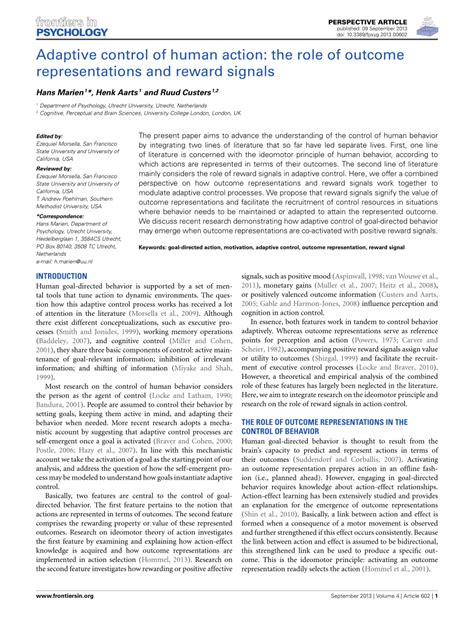 PDF Adaptive Control Of Human Action The Role Of Outcome Representations And Reward Signals