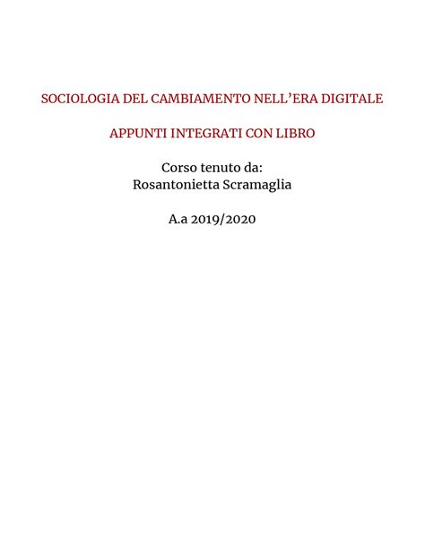 Sociologia Del Cambiamento Nellera Digitale Docsity