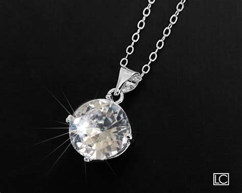 Cubic Zirconia Wedding Necklace Zirconia Silver Bridal Pendant Cz