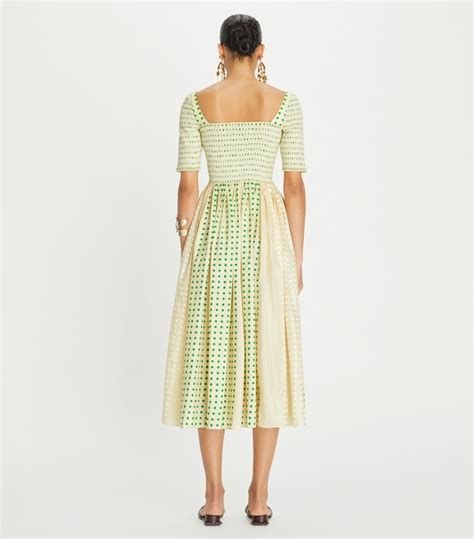 Printed Silk Smocked Dress Womens Designer Dresses Tory Burch