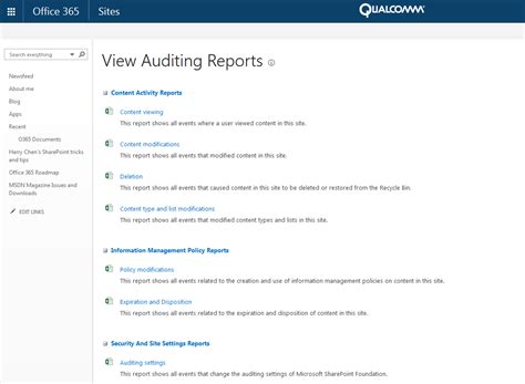 SharePoint Connoisseur Audit Log Reports Link Not Available For SharePoint Online OneDrive For