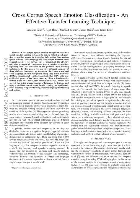 Pdf Cross Corpus Speech Emotion Classification An Effective Transfer Learning Technique