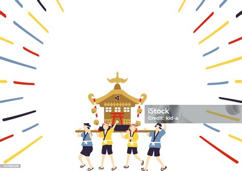어린이와 일본 전통 휴대용 신사의 삽화 Matsuri에 대한 스톡 벡터 아트 및 기타 이미지 Matsuri 귀여운 남성