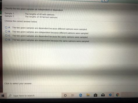Solved Classify The Two Given Samples As Independent Or