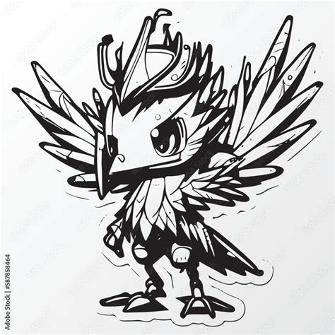 Cartoon Phoenix Robot Character Sketch In Anime Style Stock Vector