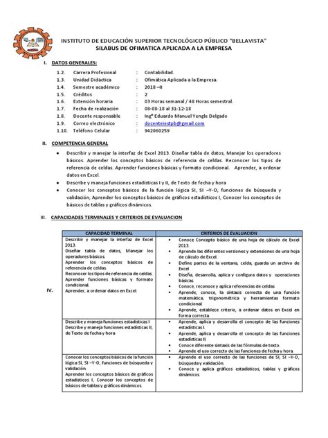 silabus de ofimatica aplicada a la empresa pdf microsoft excel