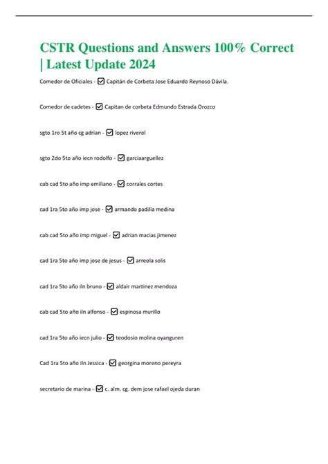 CSTR Questions And Answers 100 Correct Latest Update 2024 Cstr Stuvia US