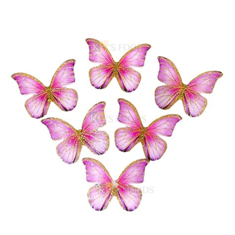 PCS Fancy Baby Pink Shade Golden Border Vein Glitter Hard Paper Foldable Butterfly Cake