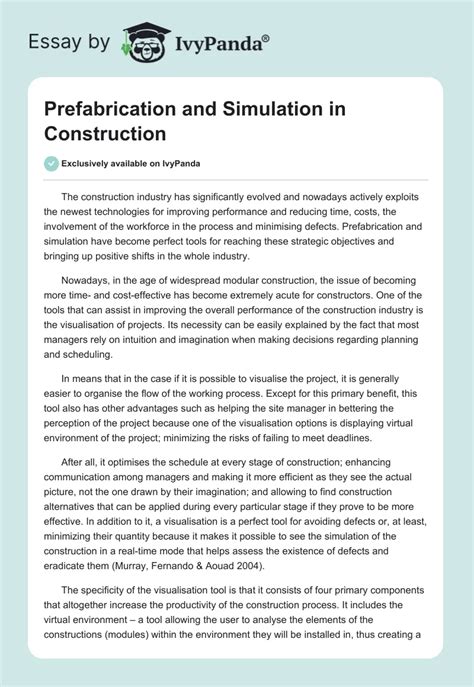 Prefabrication And Simulation In Construction 2199 Words Essay Example