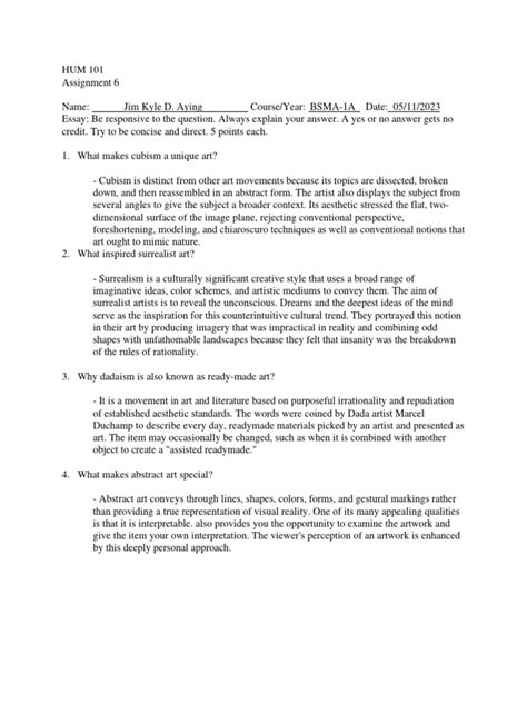 Hum 101 Assignment 6 Pdf