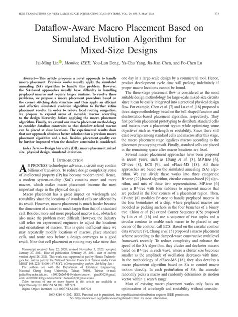Dataflow Aware Macro Placement Based On Simulated Evolution Algorithm For Mixed Size Designs