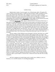 AP English Synthesis Essay Mrs Ayuso Pd Camila Zambrano AP English Language And Composition
