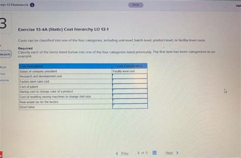 Solved Exercise 13 4a Static Cost Hierarchy Lo 13 1 Costs