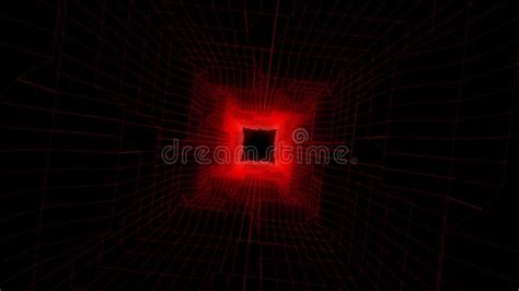 3d Illustration Of A Rotating Square Tunnel With Glowing Red Neon
