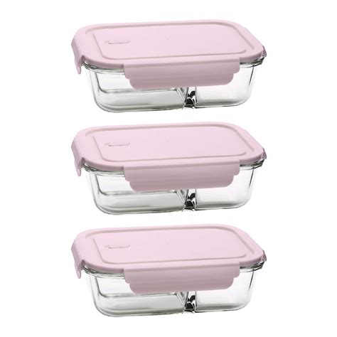 Split Compartment Leak Proof Glass Food Containers 650ml 3 Pack