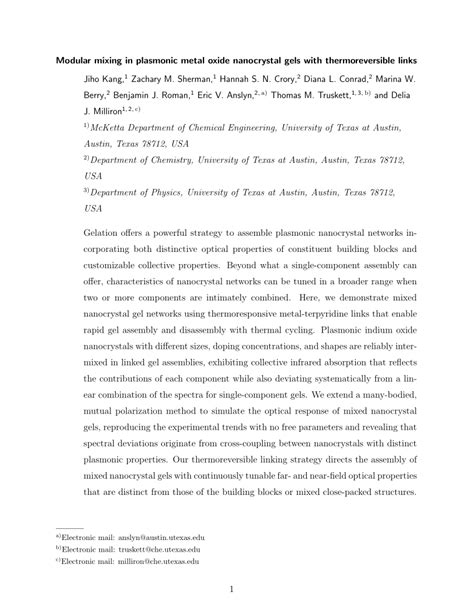 Pdf Modular Mixing In Plasmonic Metal Oxide Nanocrystal Gels With