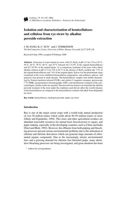 Pdf Isolation And Characterization Of Hemicelluloses And Cellulose