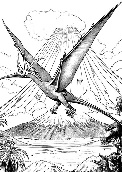 Gro Er Pteranodon Vor Einem Ausbrechenden Vulkan Ausmalbilder Von